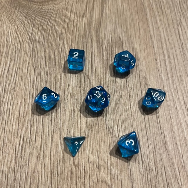 Bescon, Mini Translucent Dice Cyan Polyset - Dungeons & Dice